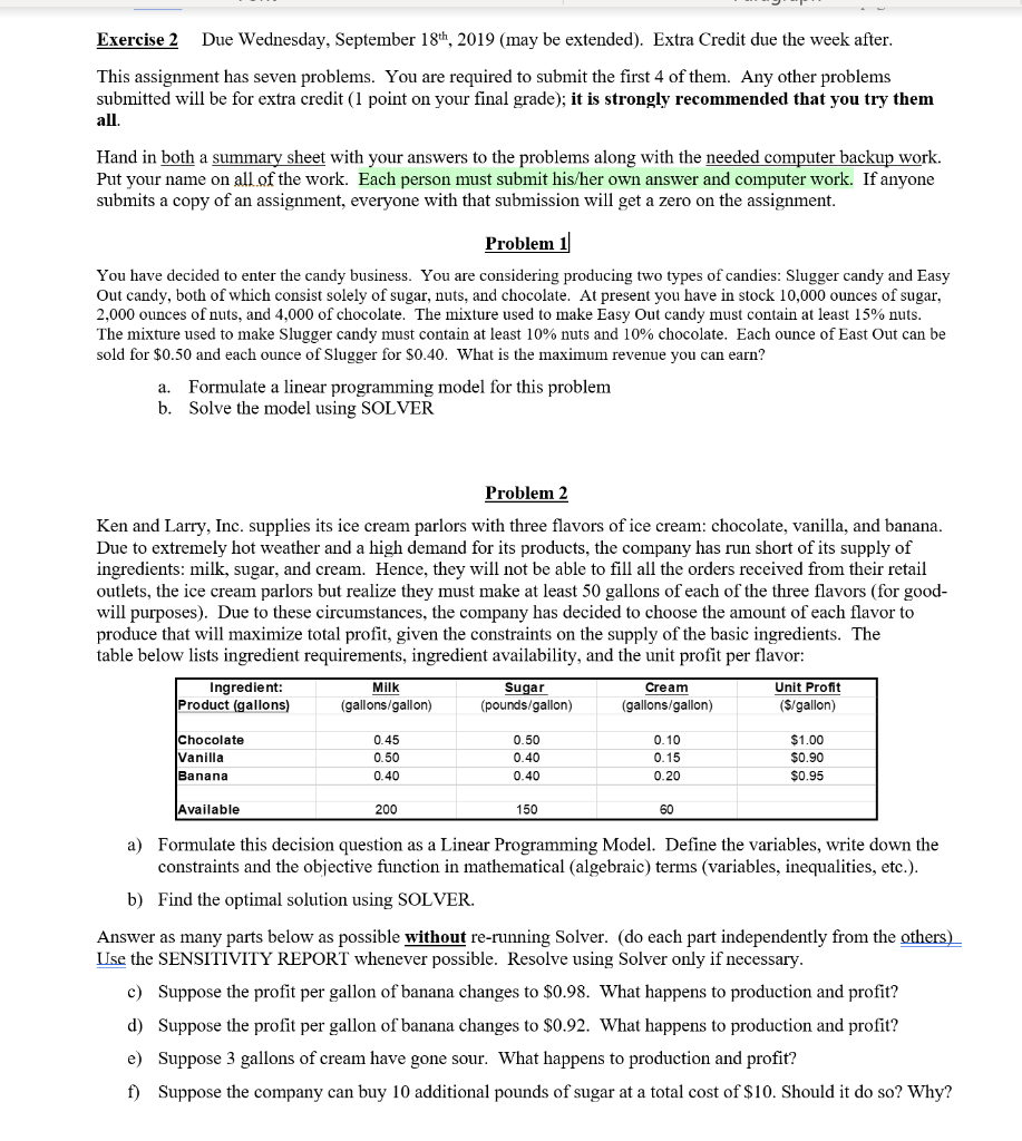 Solved Assignment requirements: Hand in both a summary sheet | Chegg.com