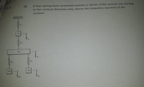 Solved A four spring mass branched system is shown. If the | Chegg.com