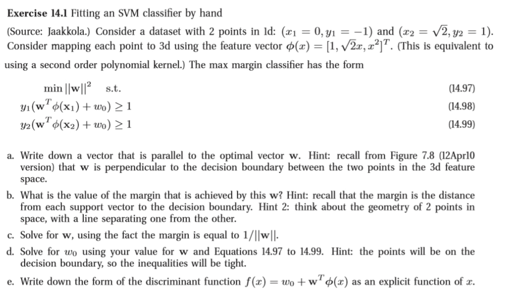 Solved Exercise 14.1 Fitting an SVM classifier by hand | Chegg.com