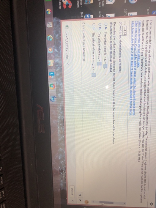 Solved The recommended dietary allowance (RDA) of iron for | Chegg.com