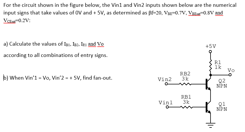 Solved For the circuit shown in the figure below, the Vin1 | Chegg.com