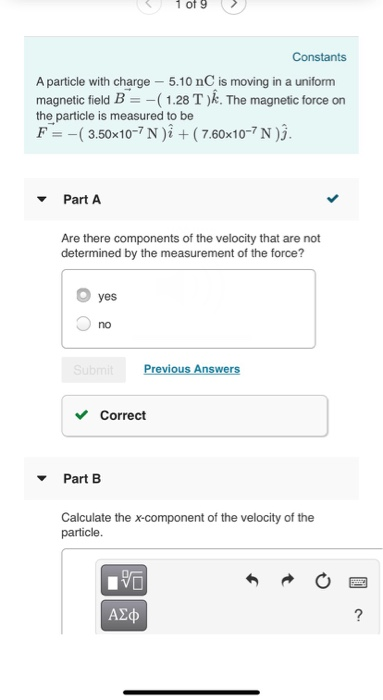 Solved 1 of 9 Constants A particle with charge 5.10 nC is | Chegg.com