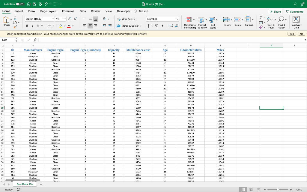 Solved Please use the Buena excel file. The data show | Chegg.com