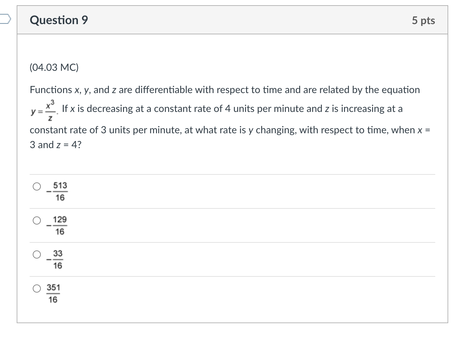 Solved (04.03 MC) Functions x,y, and z are differentiable | Chegg.com