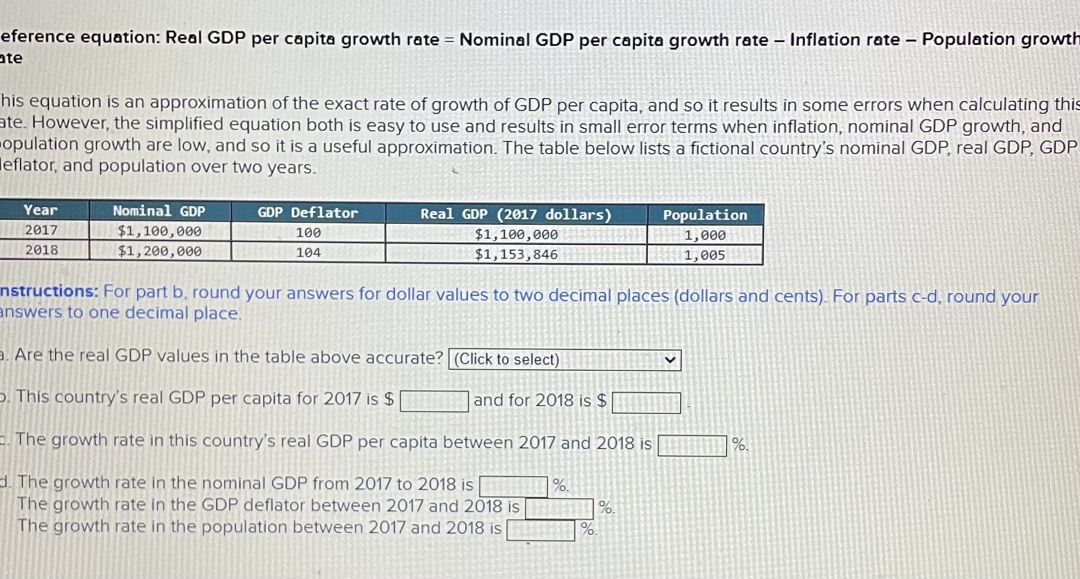 Solved eference equation: Real GDP per capita growth rate = | Chegg.com