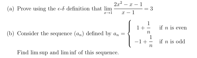 Solved (a) ﻿Prove using the ε-δ ﻿definition that | Chegg.com