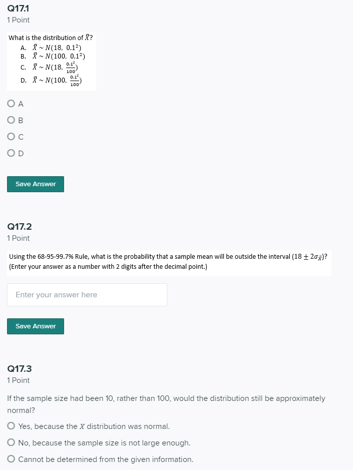 Solved Q17 3 Points The diameter (in millimeters) of | Chegg.com