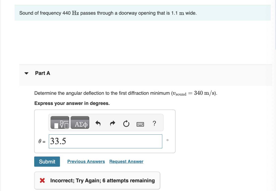 Solved Sound of frequency 440 Hz passes through a doorway | Chegg.com