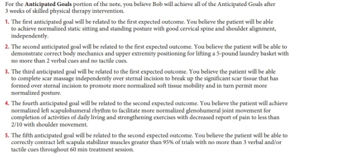 For the Anticipated Goals portion of the note, you | Chegg.com