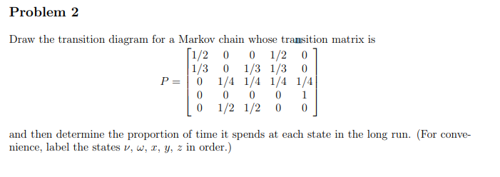 Solved Draw the transition diagram for a Markov chain whose | Chegg.com