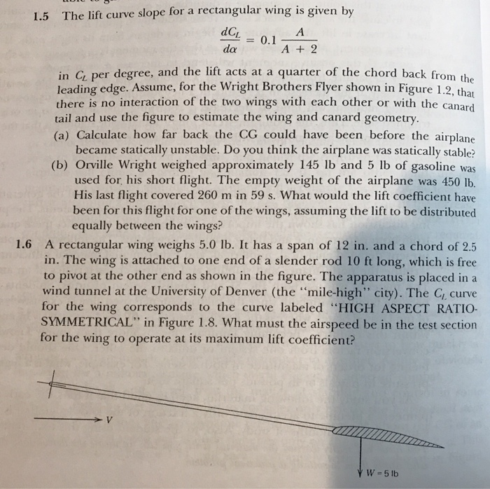Solved 1.5 The lift curve slope for a rectangular wing is | Chegg.com