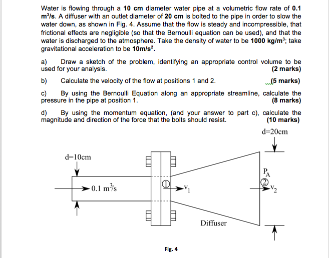Solved Water is flowing through a 10 cm diameter water pipe | Chegg.com