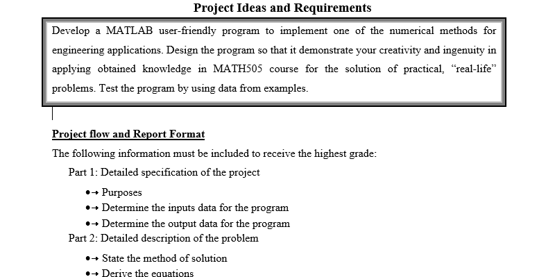 Project Ideas and Requirements Develop a MATLAB | Chegg.com