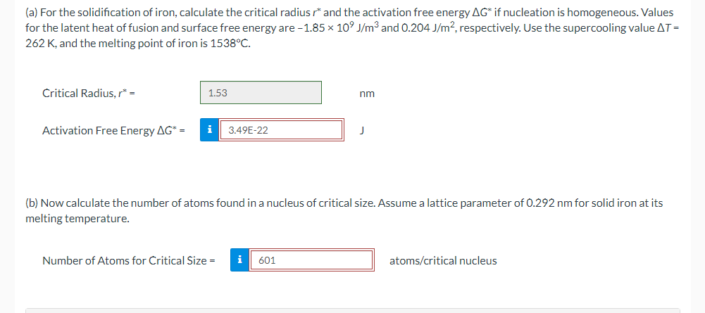 Solved (a) For the solidification of iron, calculate the | Chegg.com