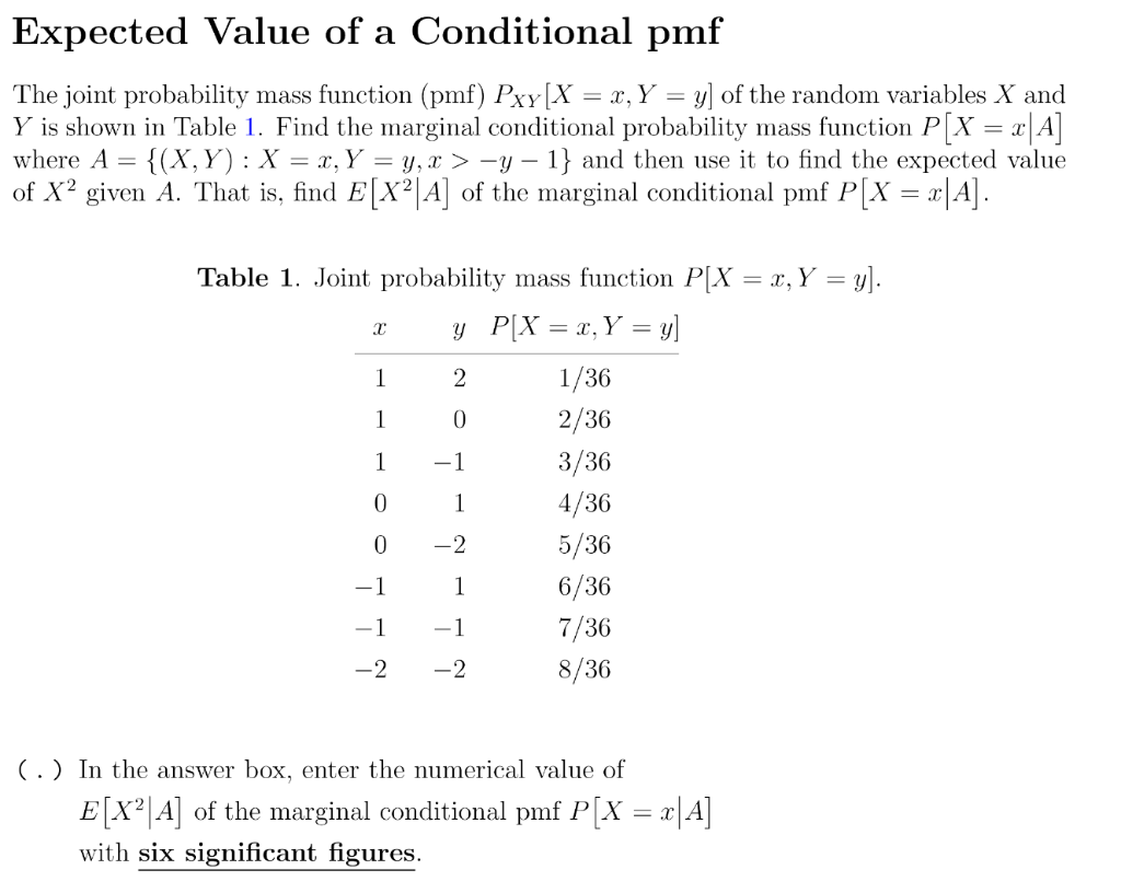 Solved Expected Value of a Conditional pmf The joint | Chegg.com