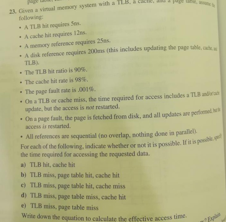 Solved 23. Given a virtual memory system with a TLB, a | Chegg.com