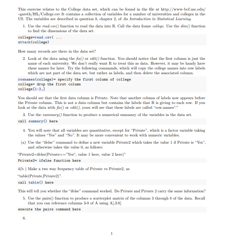 Solved This exercise relates to the College data set, which | Chegg.com