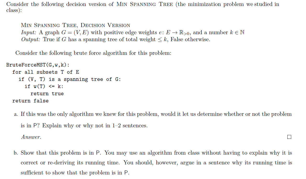 Solved Consider the following decision version of MIN | Chegg.com
