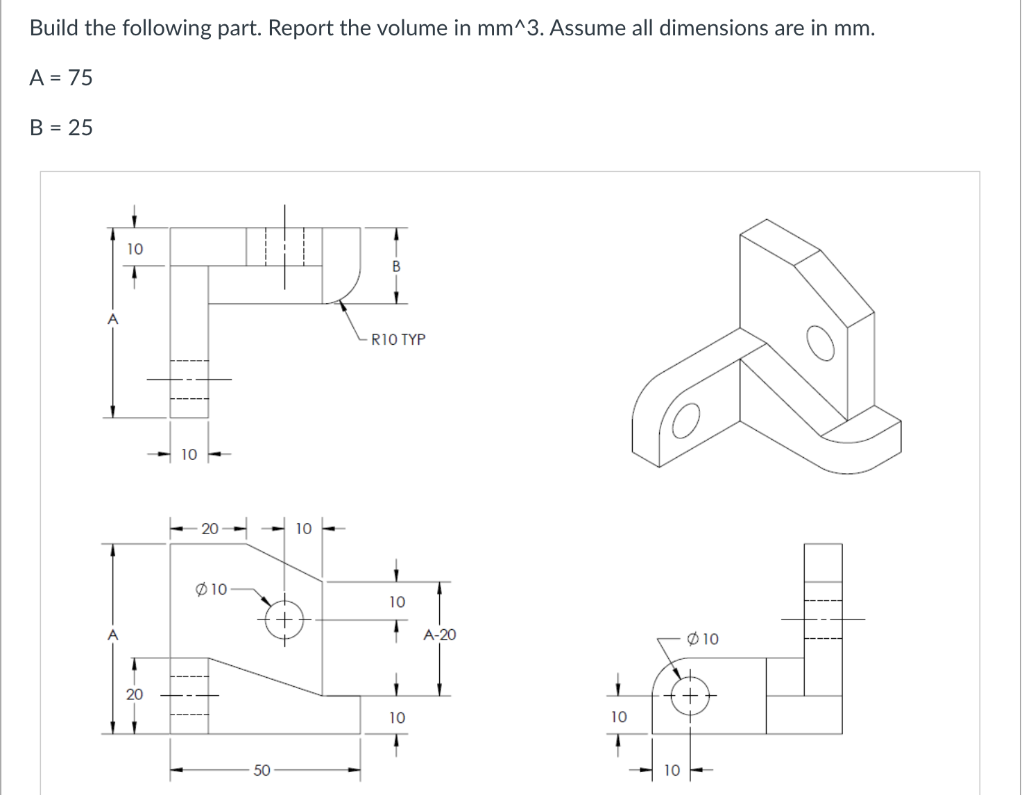 Solved Build the following part. Report the volume in mm∧3. | Chegg.com