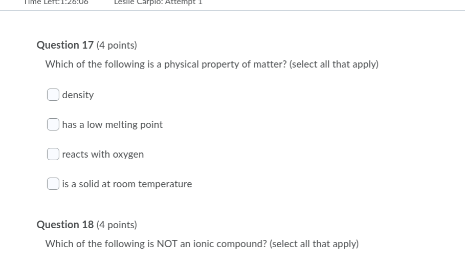 Solved Time Lert: 1:20:00 Leslie Carpio: Attempt 1 Question | Chegg.com