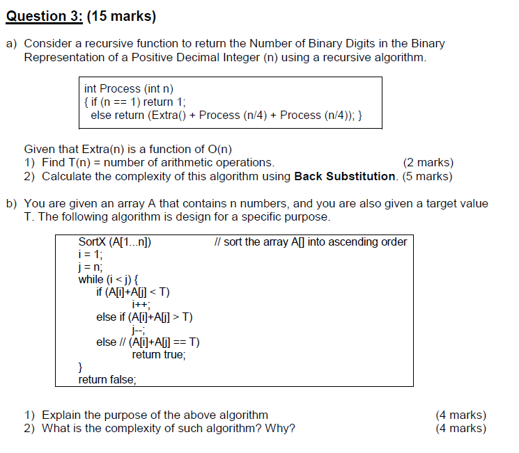 Solved Question 3: (15 marks) a) Consider a recursive | Chegg.com