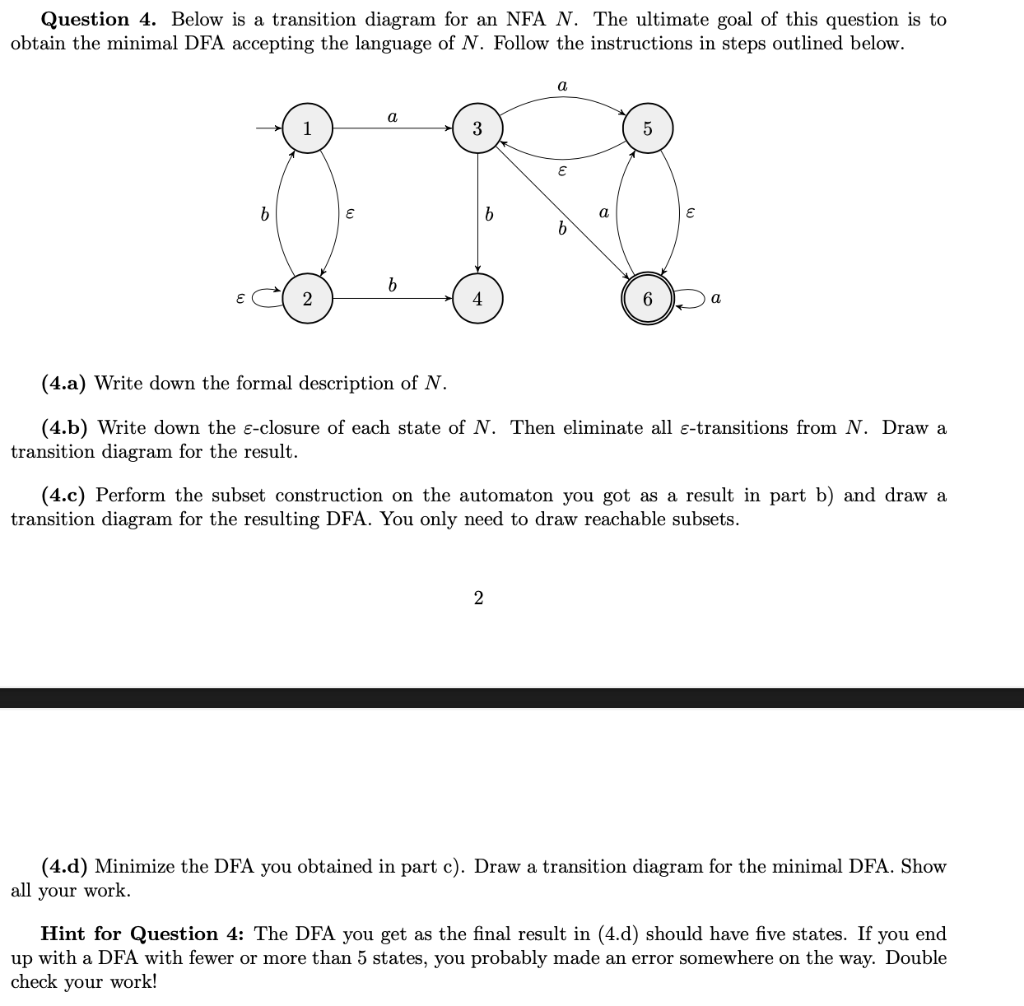 Solved Question 4. Below is a transition diagram for an NFA | Chegg.com