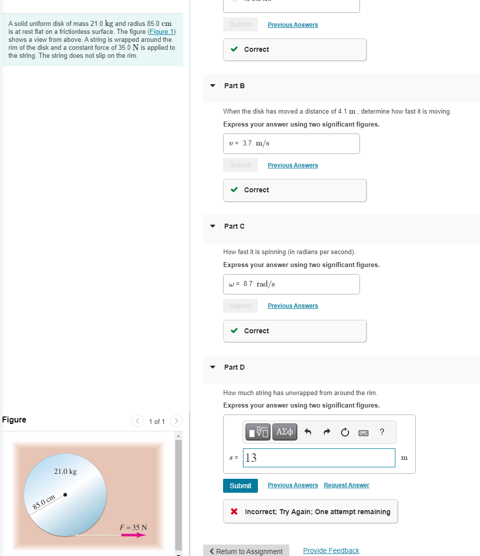 Solved A solid uniform disk of mass 21.0 kg and radius 85.0 | Chegg.com