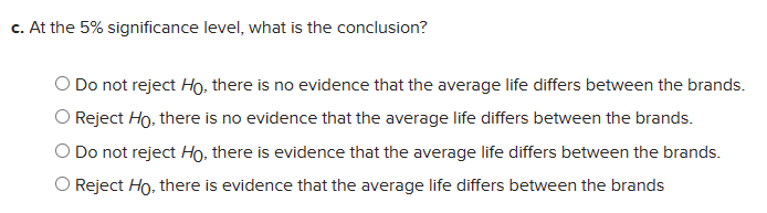 Solved c. At the 5% significance level, what is the | Chegg.com