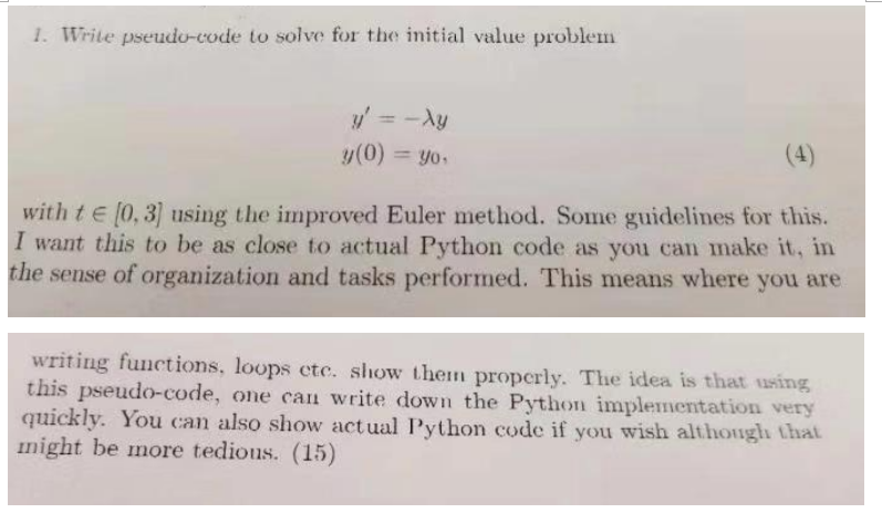 Solved 1. Write pseudo-code to solve for the initial value | Chegg.com