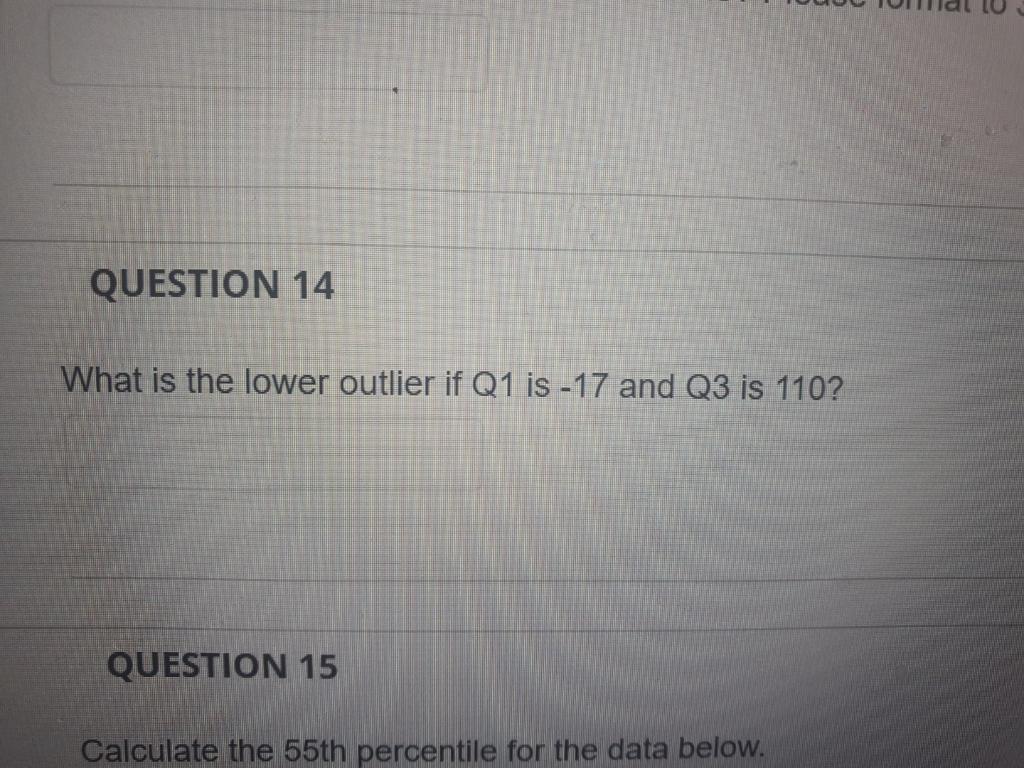 Solved What is the lower outlier if Q1 is −17 and Q3 is 110? | Chegg.com