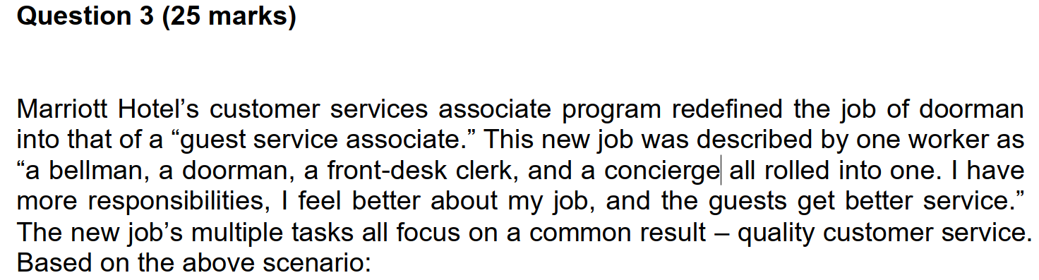 Solved Question 3 (25 marks) Marriott Hotel's customer | Chegg.com