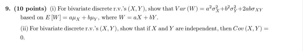 Solved (10 points) (i) For bivariate discrete r.v.'s (X,Y), | Chegg.com