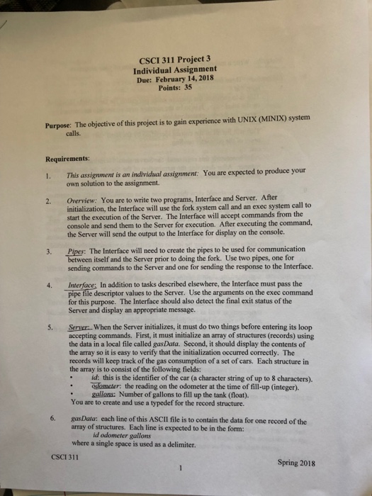 Solved Csci 311 Project 3 Individual Assignment Due 