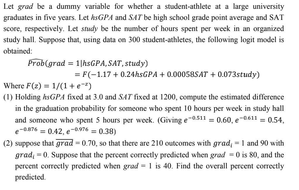 Solved Let Grad Be A Dummy Variable For Whether A Chegg