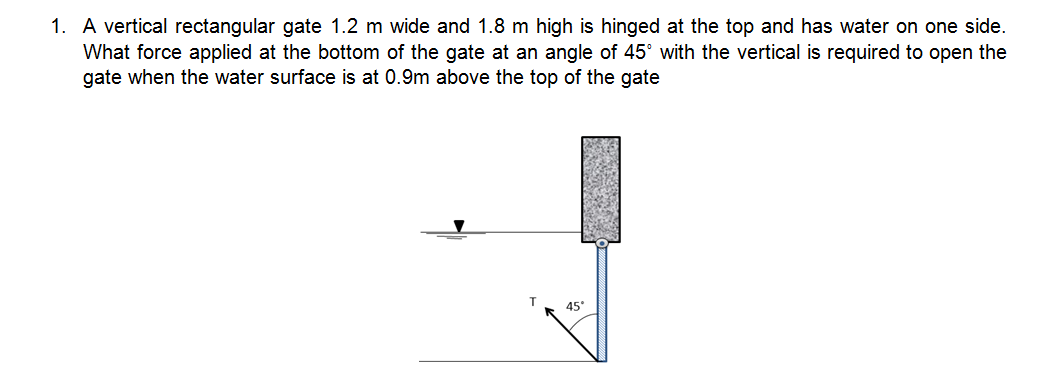 Solved 1. A vertical rectangular gate 1.2 m wide and 1.8 m | Chegg.com