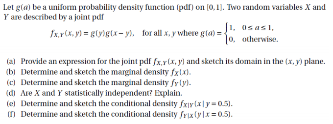 Solved Let g(a) be a uniform probability density function | Chegg.com