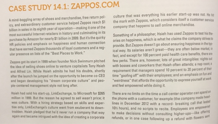 Solved CASE STUDY 14.1: ZAPPOS COM A mind-boggling array of | Chegg.com