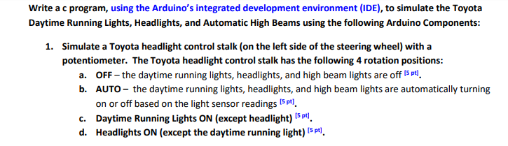 Solved Write a c program, using the Arduino's integrated | Chegg.com