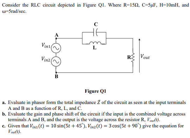 Solved Consider the RLC circuit depicted in Figure Q1. Where | Chegg.com