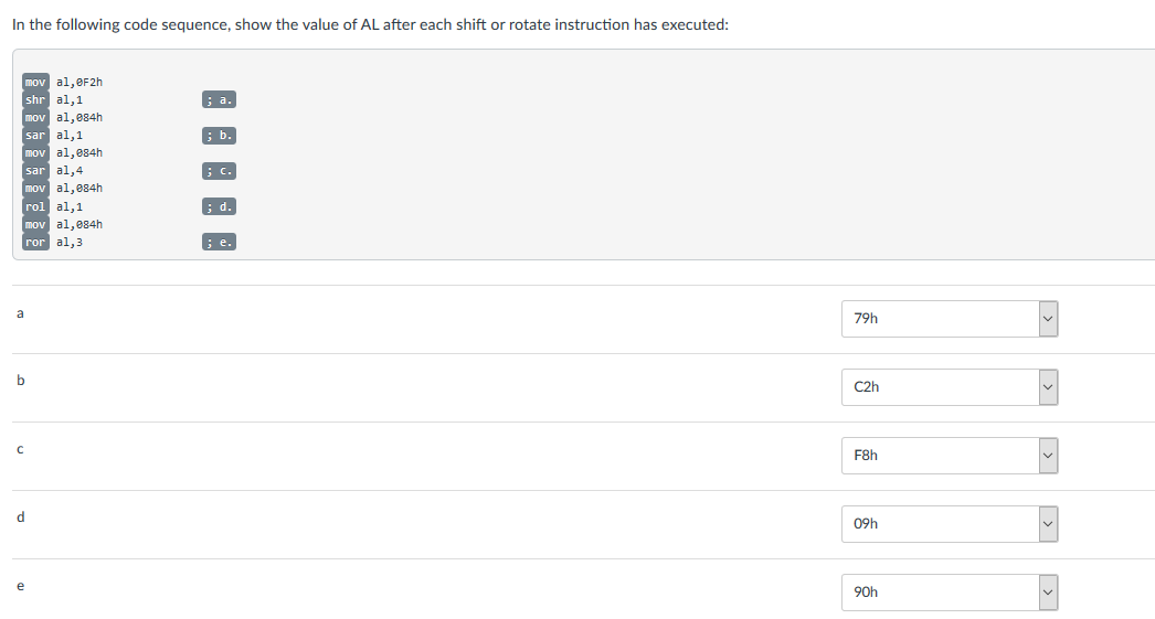 Solved In the following code sequence, show the value of AL | Chegg.com