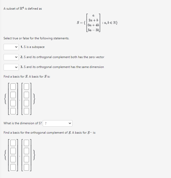 Solved A subset of R4 is defined as | Chegg.com
