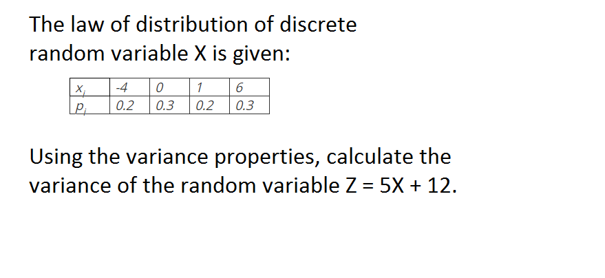 Solved The law of distribution of discrete random variable X | Chegg.com