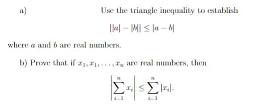 Solved a) Use the triangle inequality to establish | Chegg.com