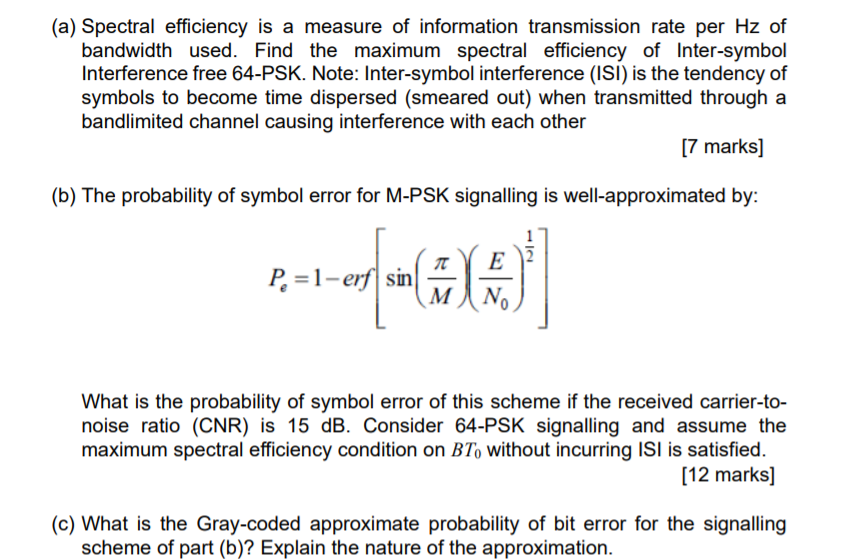 (a) Spectral efficiency is a measure of information | Chegg.com