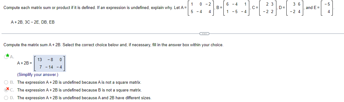Solved 0 2 1 Compute Each Matrix Sum Or Product If It Is 
