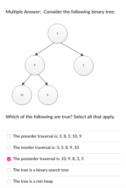 Solved Multiple Answer: Consider the following binary tree: | Chegg.com