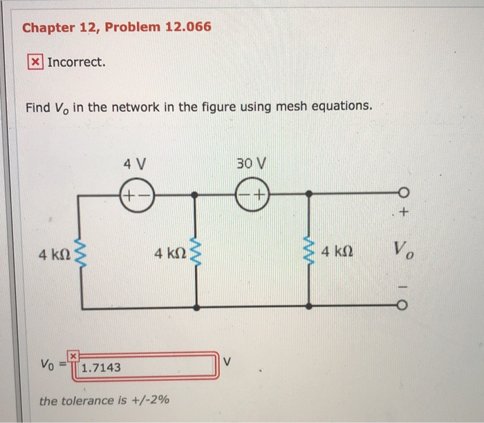 Solved Chapter 12, Problem 12.066 Incorrect Find Vo in the | Chegg.com