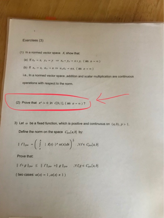 Solved Exercises (3) (1) In a normed vector space X, show | Chegg.com