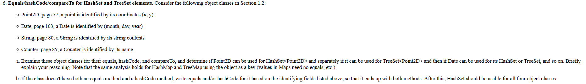 6. Equals/hashCode/compare To for HashSet and TreeSet | Chegg.com