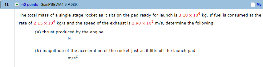Solved 11. -12 points GianPSEWA4 9.P.089 My The total mass | Chegg.com